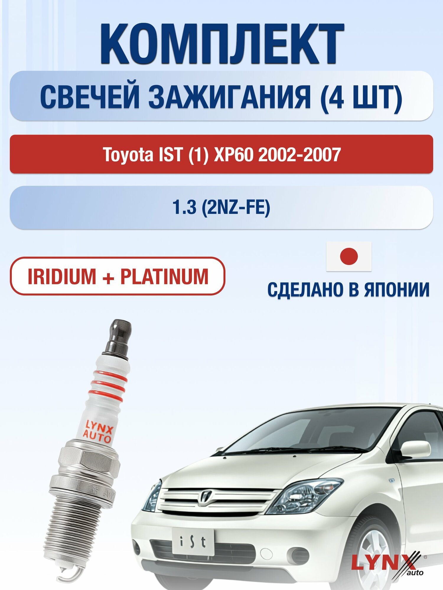 Свечи зажигания на Toyota IST (1) XP60 2002-2007г./ комплект 4 шт. Двигатель 1.3 (2NZ-FE) SP-192/ LYNXauto