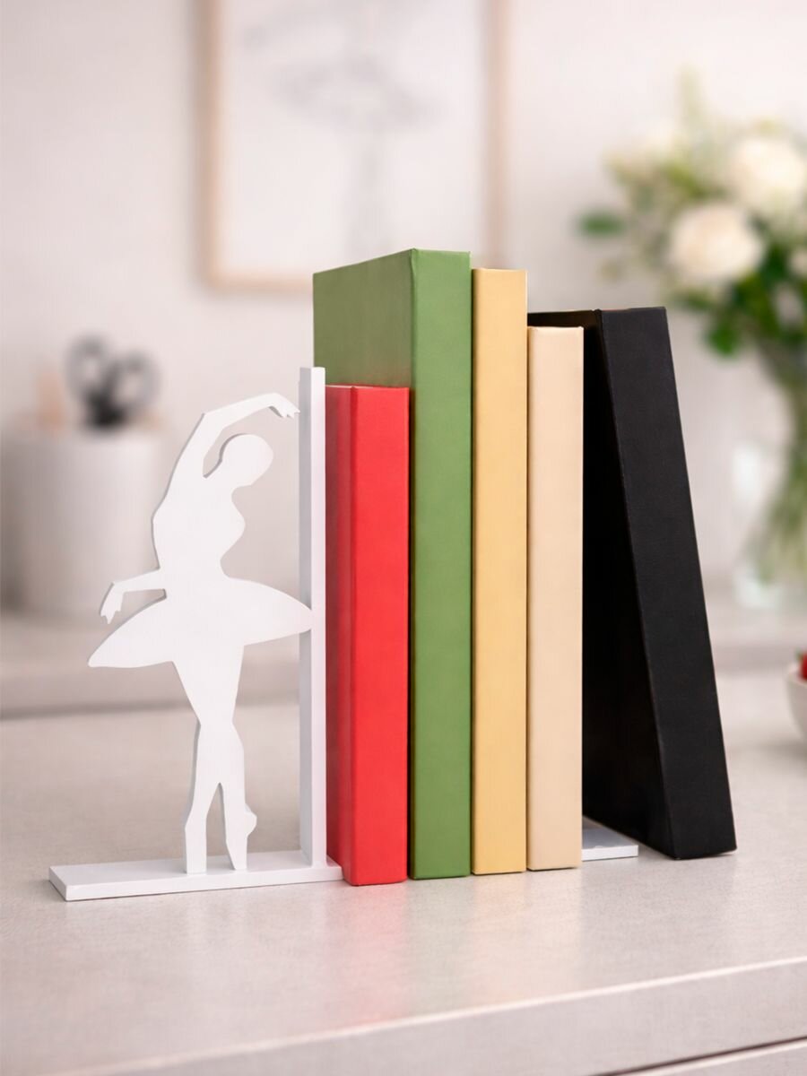Декоративный упор для книг Балерина , подставка/ограничитель, белый пластик