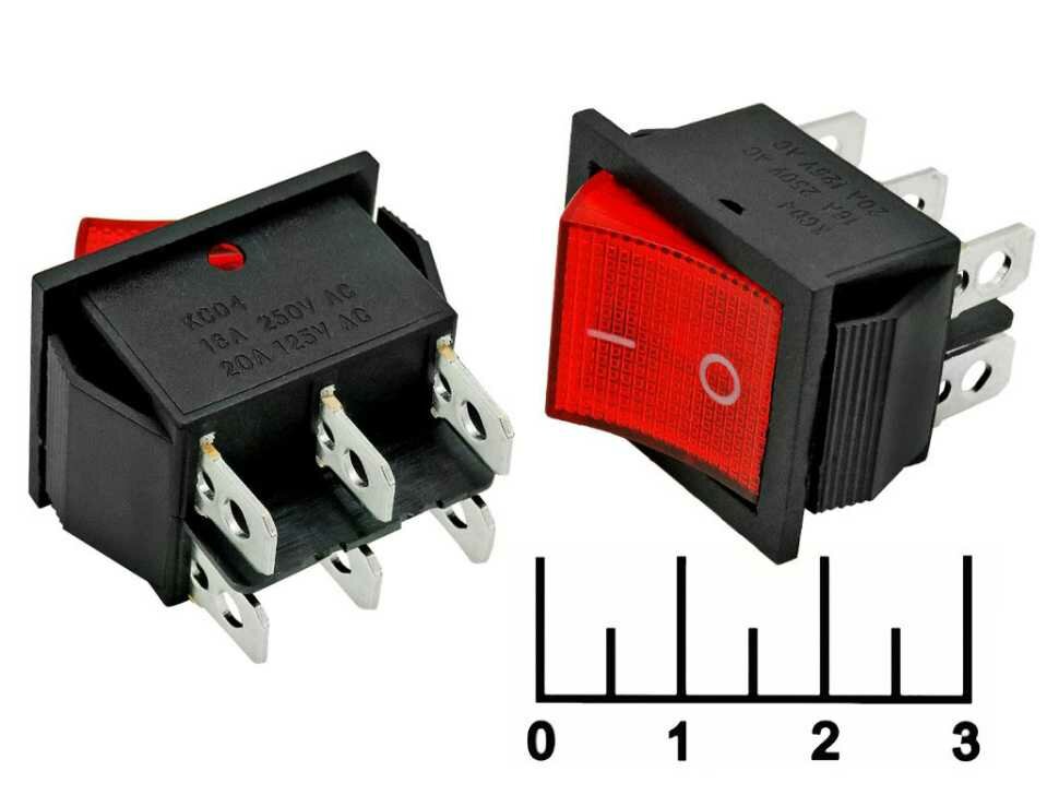 Выключатель 250/16 250V 16A KCD4 красный 6 контактов