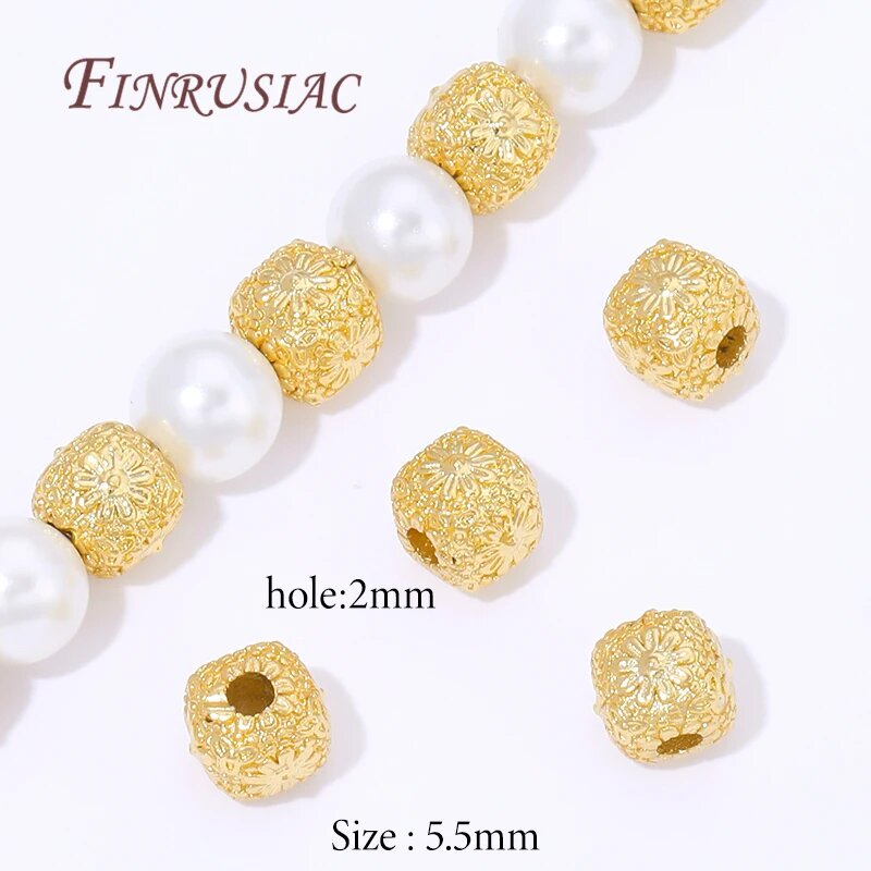 FINRUSIAC Позолоченные латунные квадратные бусины 5,5 мм для бисероплетения 20 pcs, 18K Gold Plated