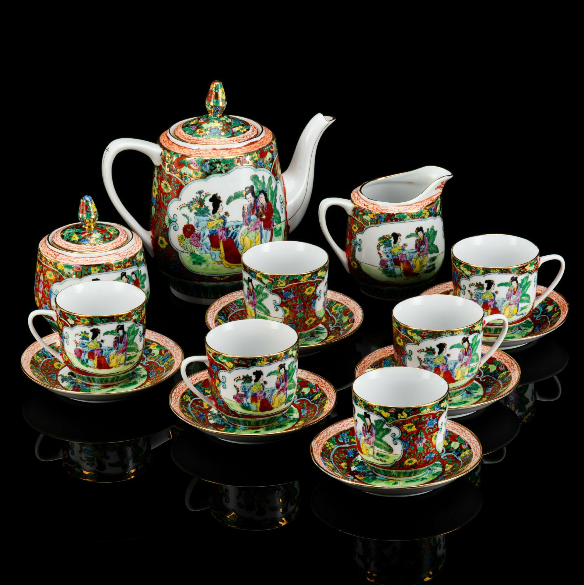 Чайный сервиз "Китайские красавицы в саду" на 6 персон (15 предметов), фарфор