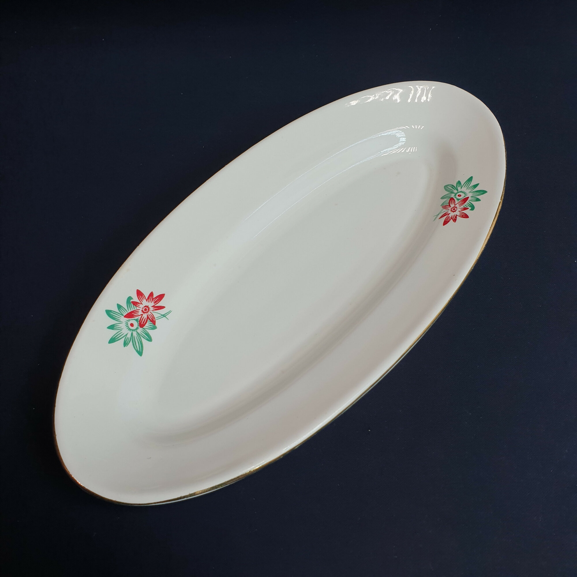 Селедочница 30х14 см, Будянский ФЗ, фаянс, деколь, кракелюр. Винтаж, СССР.