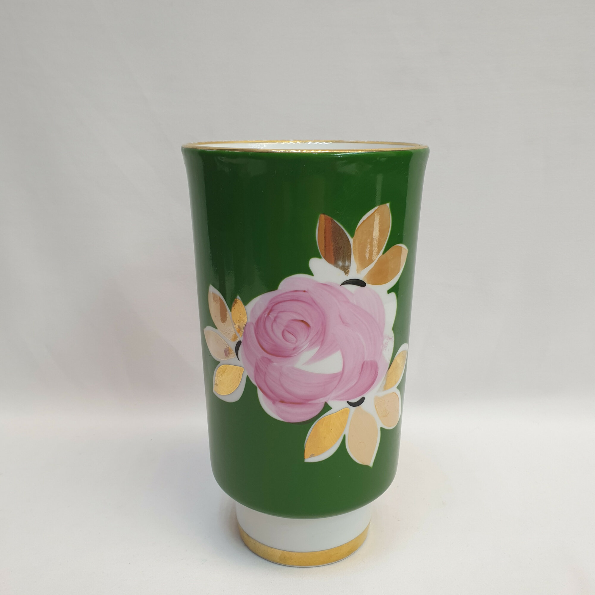 Винтажная ваза для цветов Агашки 21 см, Дулево, фарфор, крытье, роспись, позолота, 1500 мл, СССР.