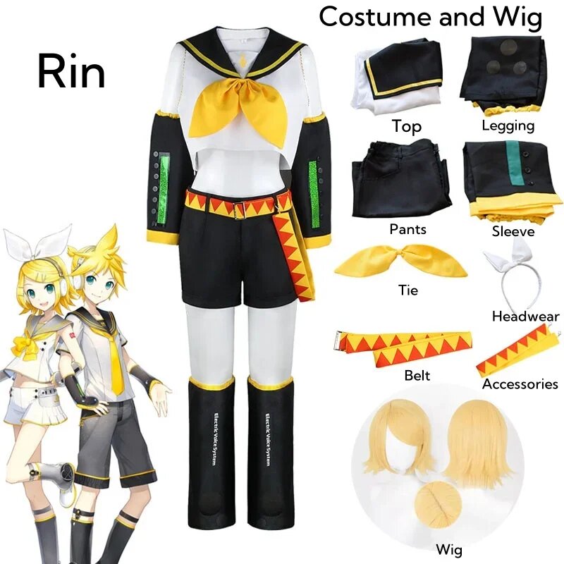Косплей костюм Rin Len из аниме Желтый, S, Rin costume wig