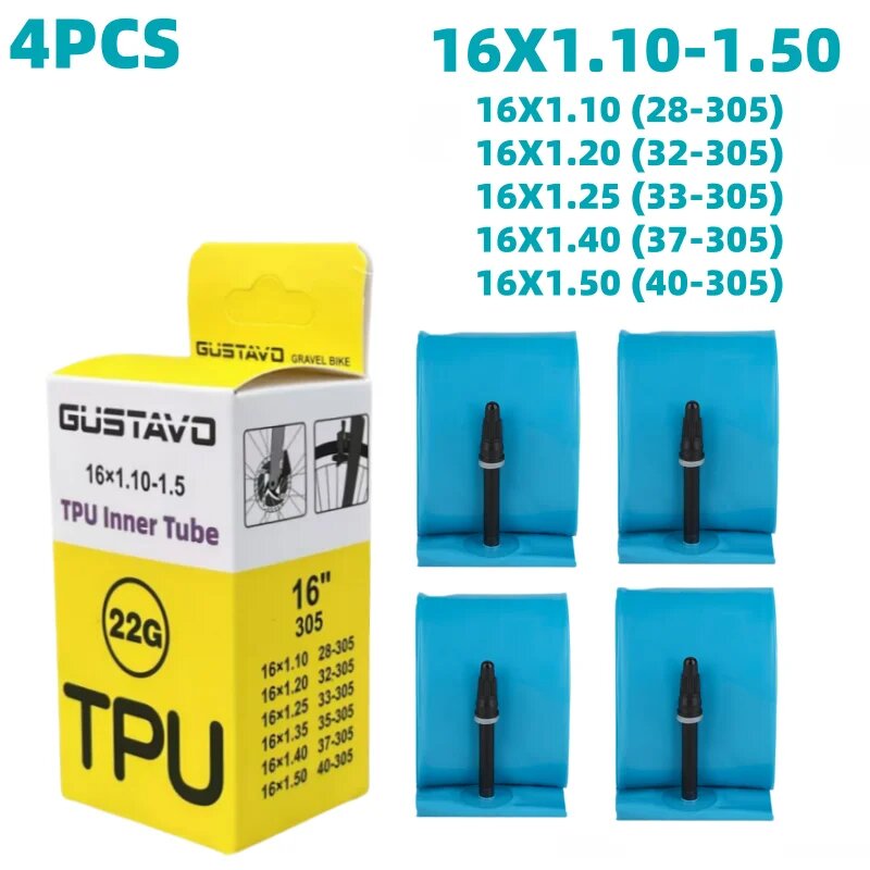 GUSTAVO Велосипедная внутренняя трубка из ТПУ 16 дюймов 305 349 16x1-3/8 1,1 1,25 1,35 1,5 1,75 1,95 2,125 2,4 Шина Камера FV 45/65 мм Велосипедная шина BMX
