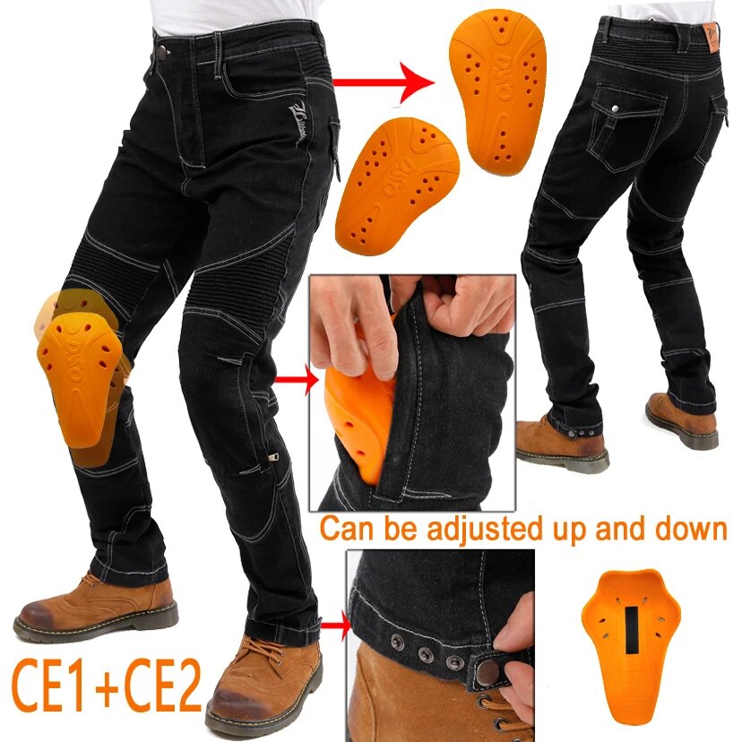 Мужские Мотоджинсы С Защитой, Регулируемые Наколенники, Брюки Для Мотокросса, Полиэстер-хлопок, Прочные И Удобные
