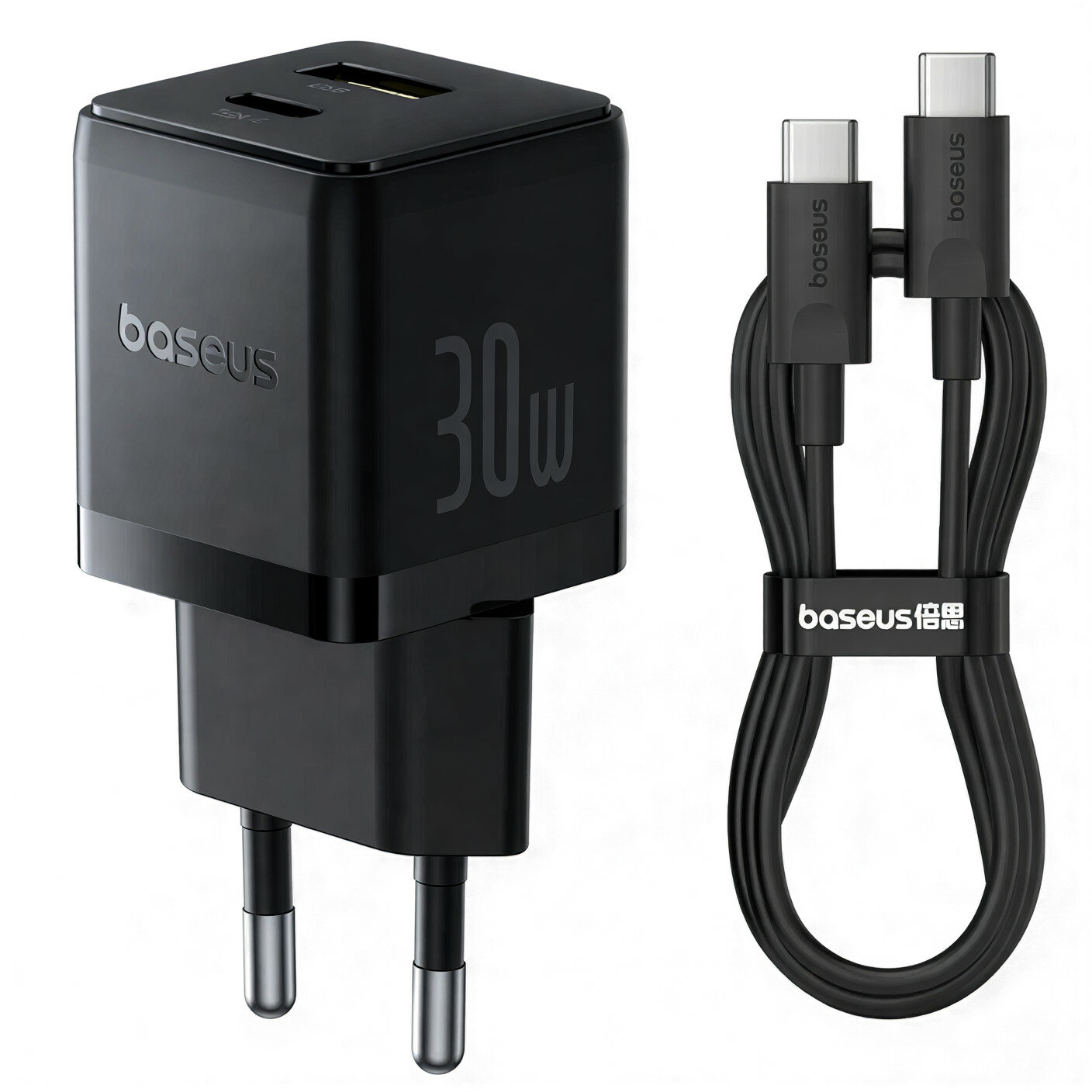 Зарядное устройство Baseus Palm Fast Charger 30W 1xUSB-C 1хUSB-A с кабелем Type-C PD QC 3.0 (CCZC30UE) черный