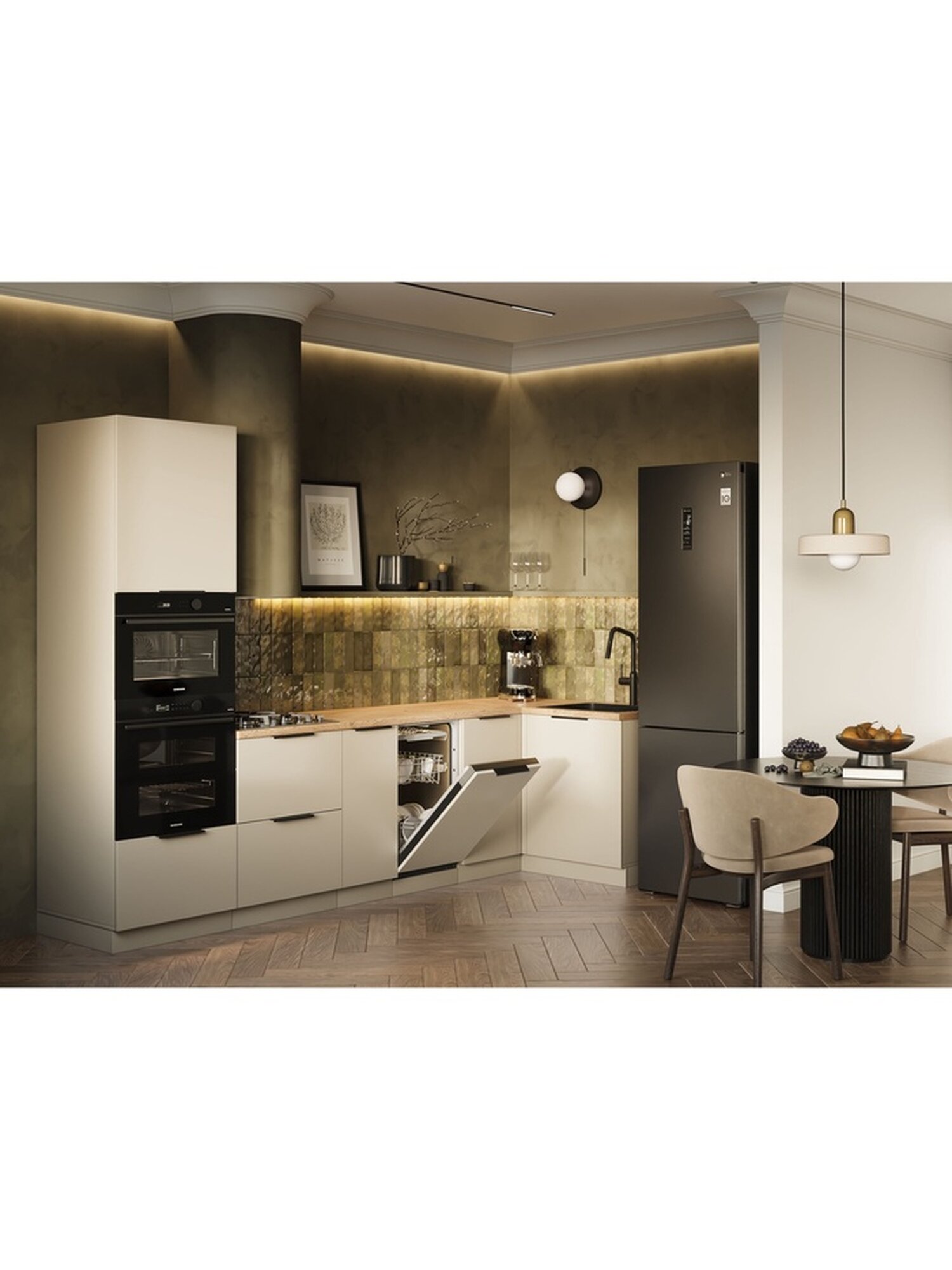 Кухонный гарнитур без верха угловой Виктория 3000х1200, Кашемир