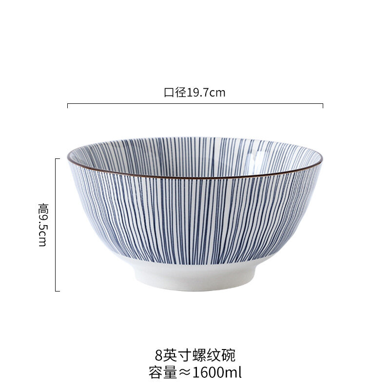 Оптовая продажа коробками: керамическая посуда с синими полосками, раскрашенная подглазурно, популярные домашние миски и тарелки для риса.