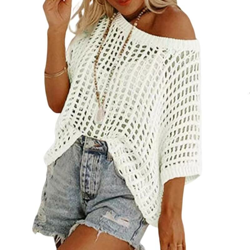 Женский вязаный топ-накидка для пляжа, Белый - S
