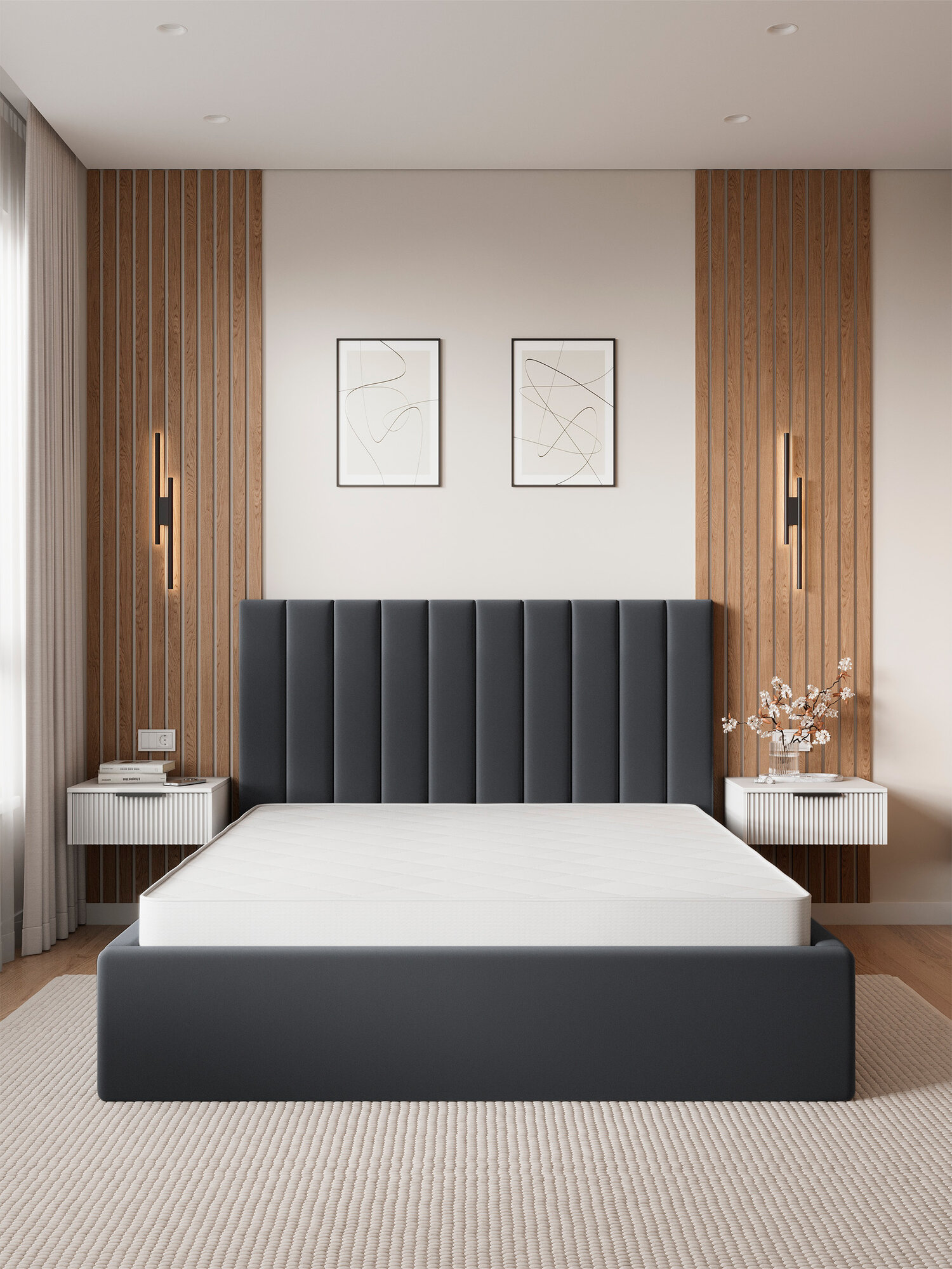 Кровать двуспальная 160х200 с подъемным механизмом, Милан мини с мягким изголовьем для дома и спальни, ортопедическое основание, ящик для белья