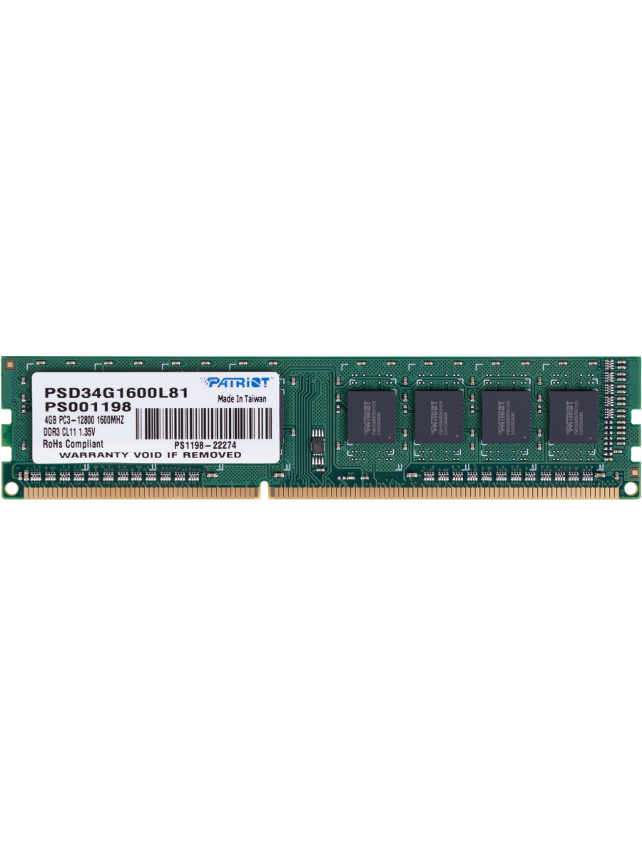 Память DDR3L 4GB 1600MHz Patriot PSD34G1600L81 Signature RTL PC3-12800 CL11 DIMM 240-pin 1.35В single rank RTL