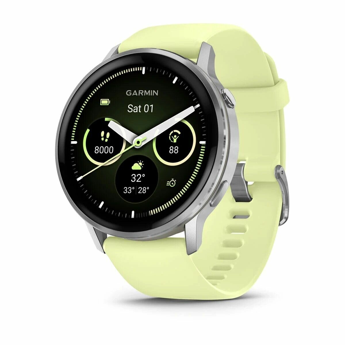 Умные часы Garmin Venu 4 45мм Серебристые с лимонным силиконовым ремешком (010-03014-42)