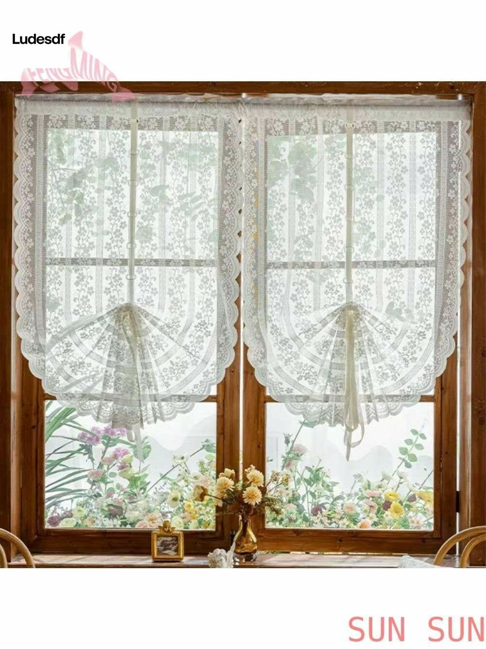 Тюль, с кольцевой застежкой, 60x120, кружевной, романтический рисунок, белый