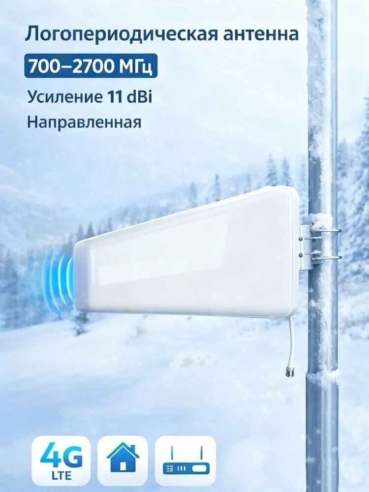 Логопериодическая антенна 700-2700 МГц 11 dBi направленная для 4G LTE 3G GSM Антенна логопериодическая для сотового сигнала GSM/3G/4G 700/2700-11 для роутера, репитера