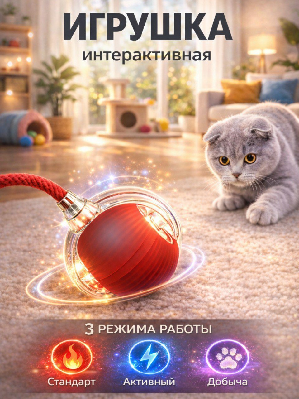 Игрушка для кошек и собак интерактивная, умный мячик с хвостиком, дразнилка
