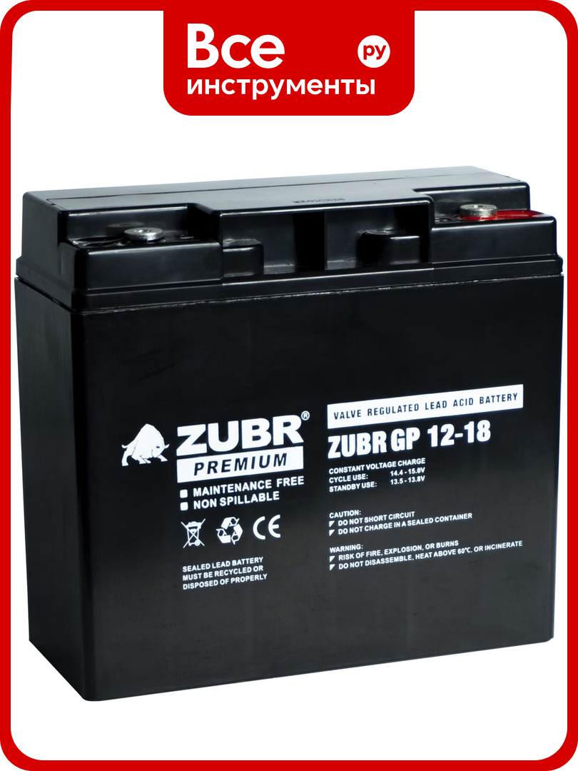 Аккумуляторная батарея ZUBR GP 12V 18Ah, Китай GP12-18(ZUBR) обратная полярность технология
