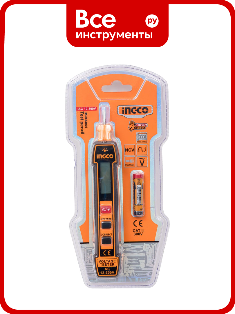 Индикаторная отвертка INGCO SUPER HSDT33001 с световой и звуковой индикацией напряжения, питанием от AAA батарей