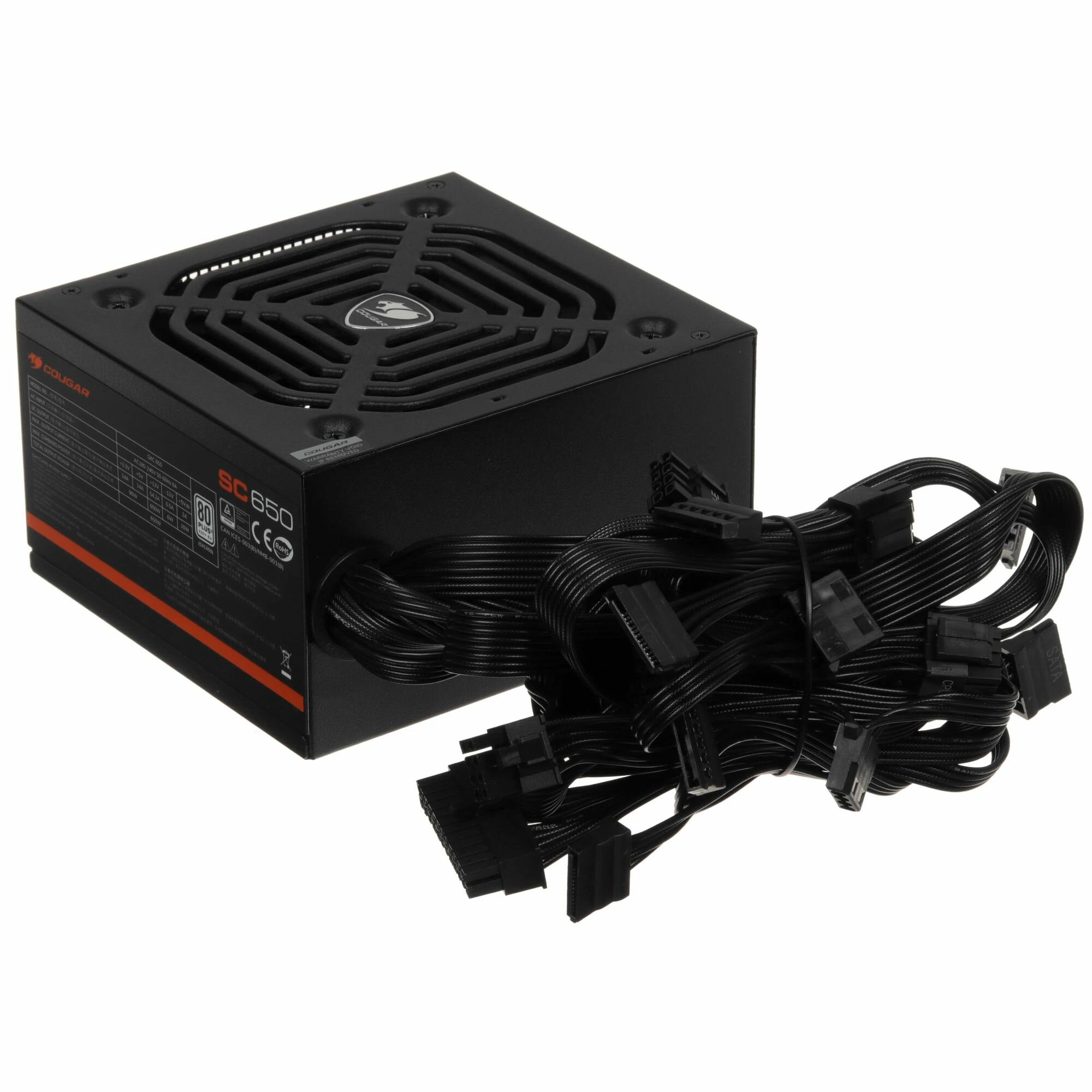 Блок питания Cougar SC 650 80 Plus Standart (31SA065.6433P) черный - ATX 20+4 пин, 4 pin + 4 pin x2 CPU, 6 SATA, 4 x 6+2 pin PCI-E