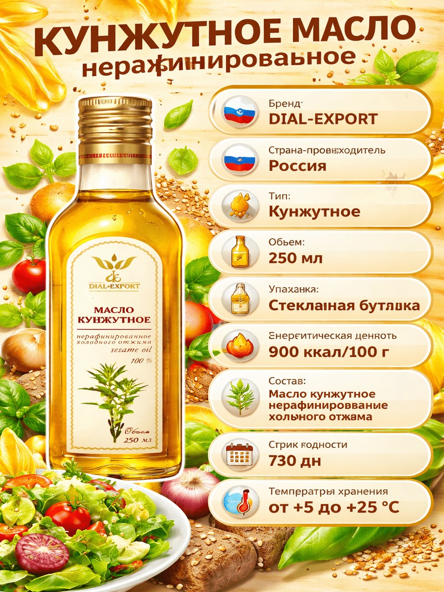 Масло кунжутное Dial-export нерафинированное, 250мл