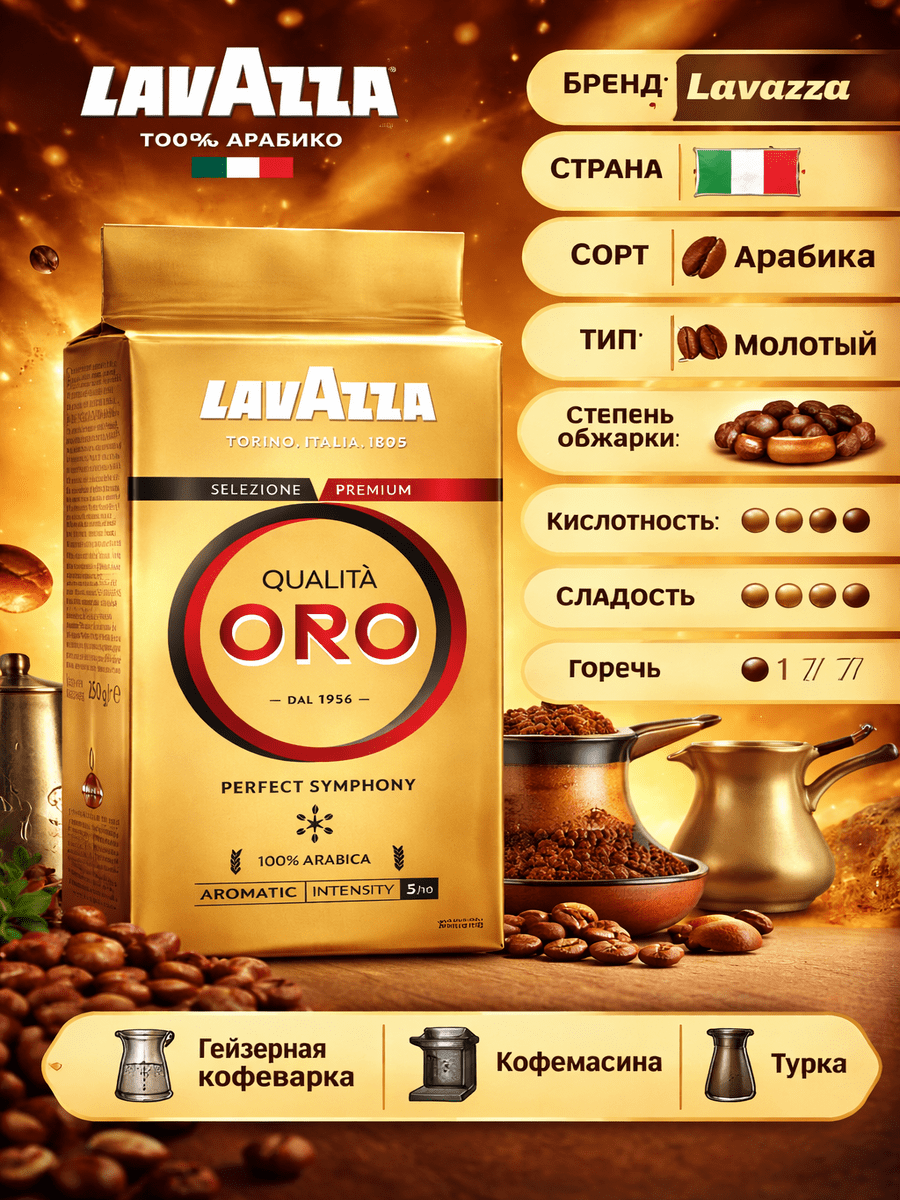 Кофе Lavazza Qualita Oro молотый, 250г