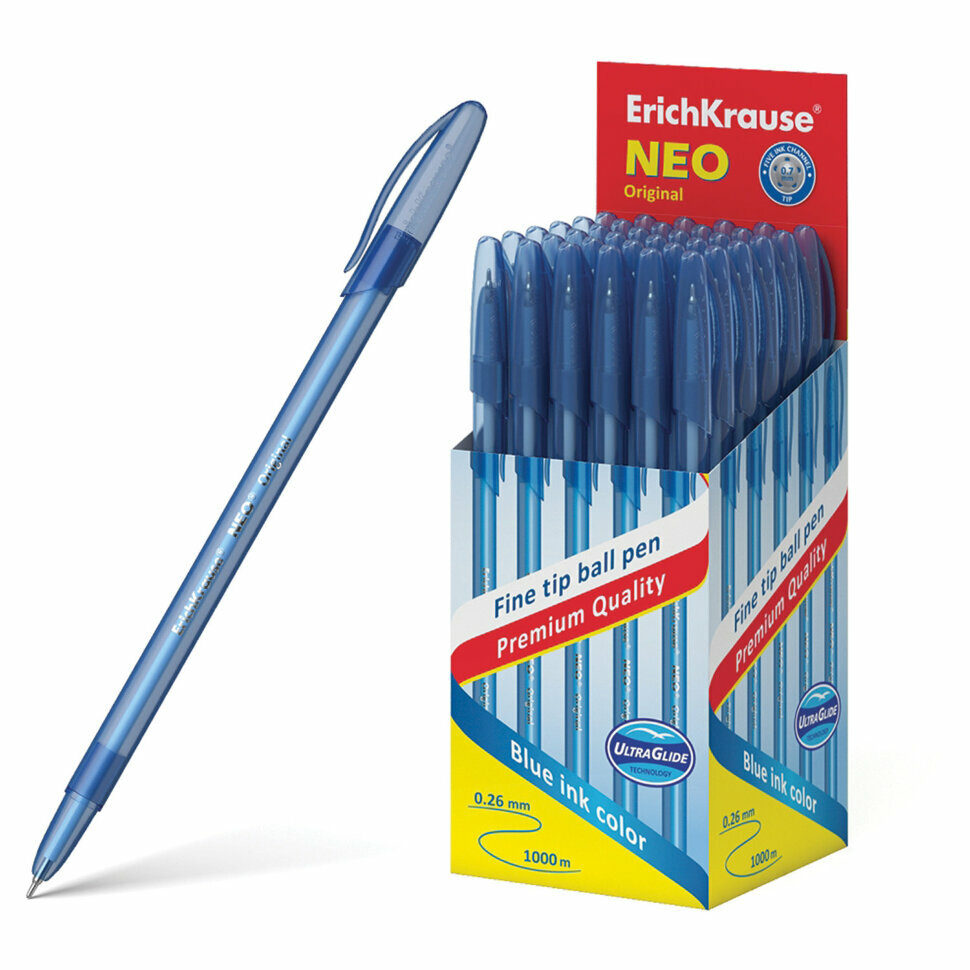 Ручка шариковая ERICH KRAUSE "Neo Stick Original", синяя, узел 0,7 мм, линия письма 0,26 мм, 46515, 143306