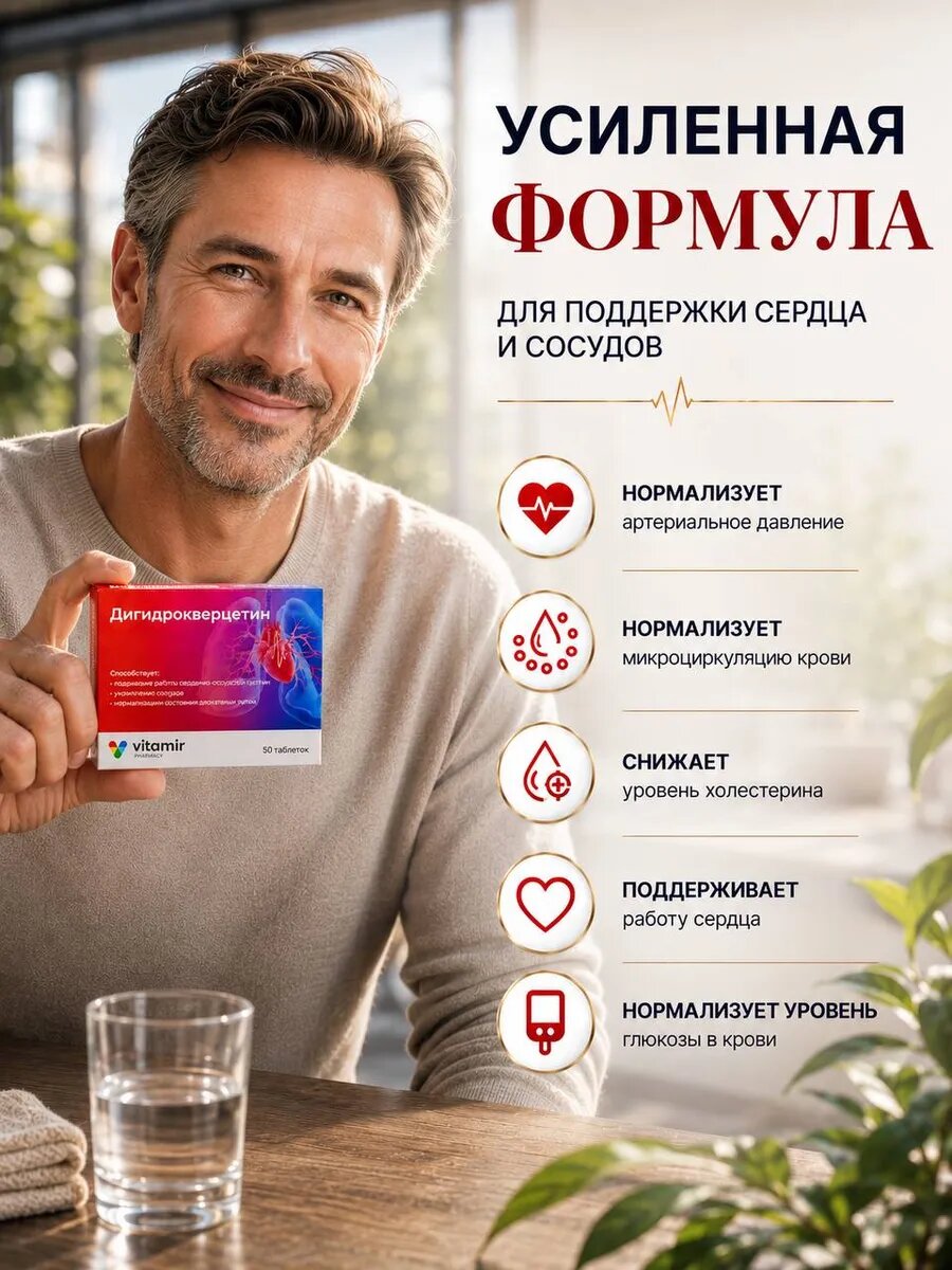 Дигидрокверцетин Витамир с инулином таблетки для сердца и сосудов, 50 таблеток — фото 1