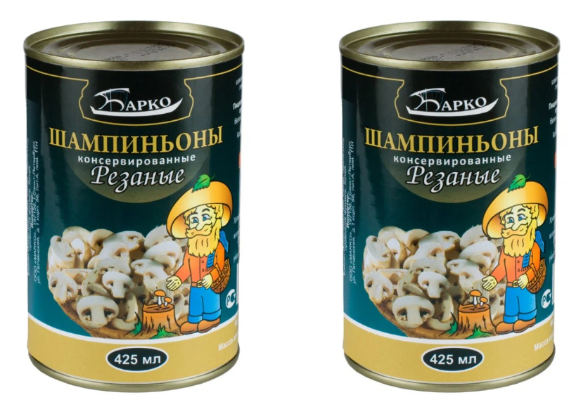 Шампиньоны резаные Барко, 425 мл, 2 шт