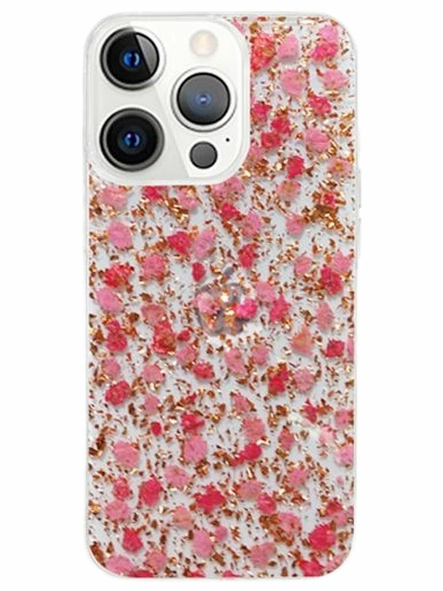 Чехол K-DOO Flowers iPhone 14 Pro, малиновый