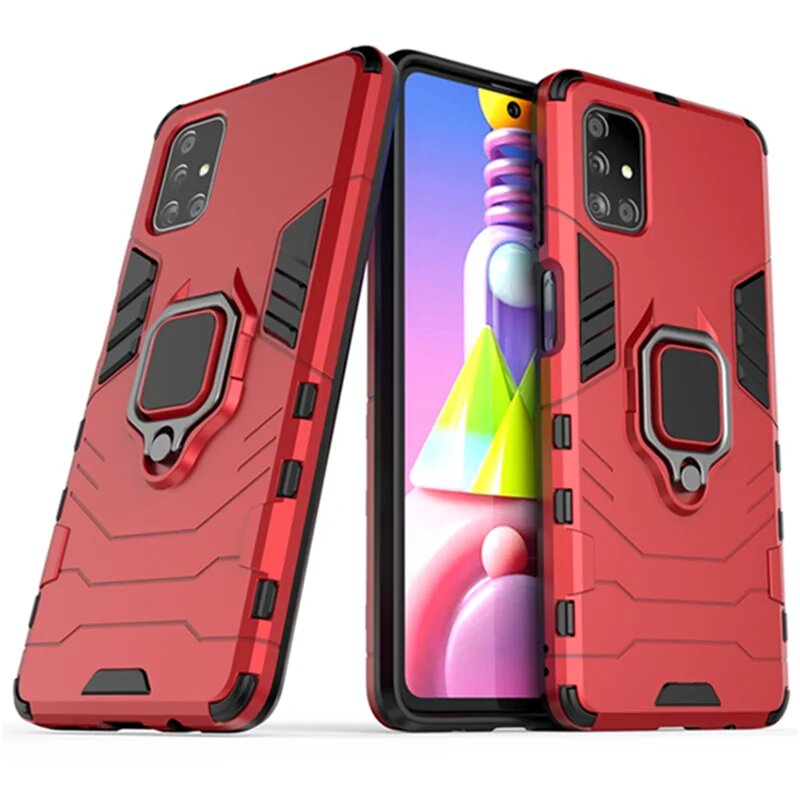 Красный противоударный чехол с кольцом для Samsung Galaxy M51