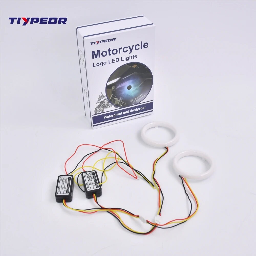 Светодиодный логотип TIYPEOR для BMW, светодиодные кольцевые фары 70 мм для мотоциклов, водонепроницаемые, белые/желтые, с подсветкой логотипа