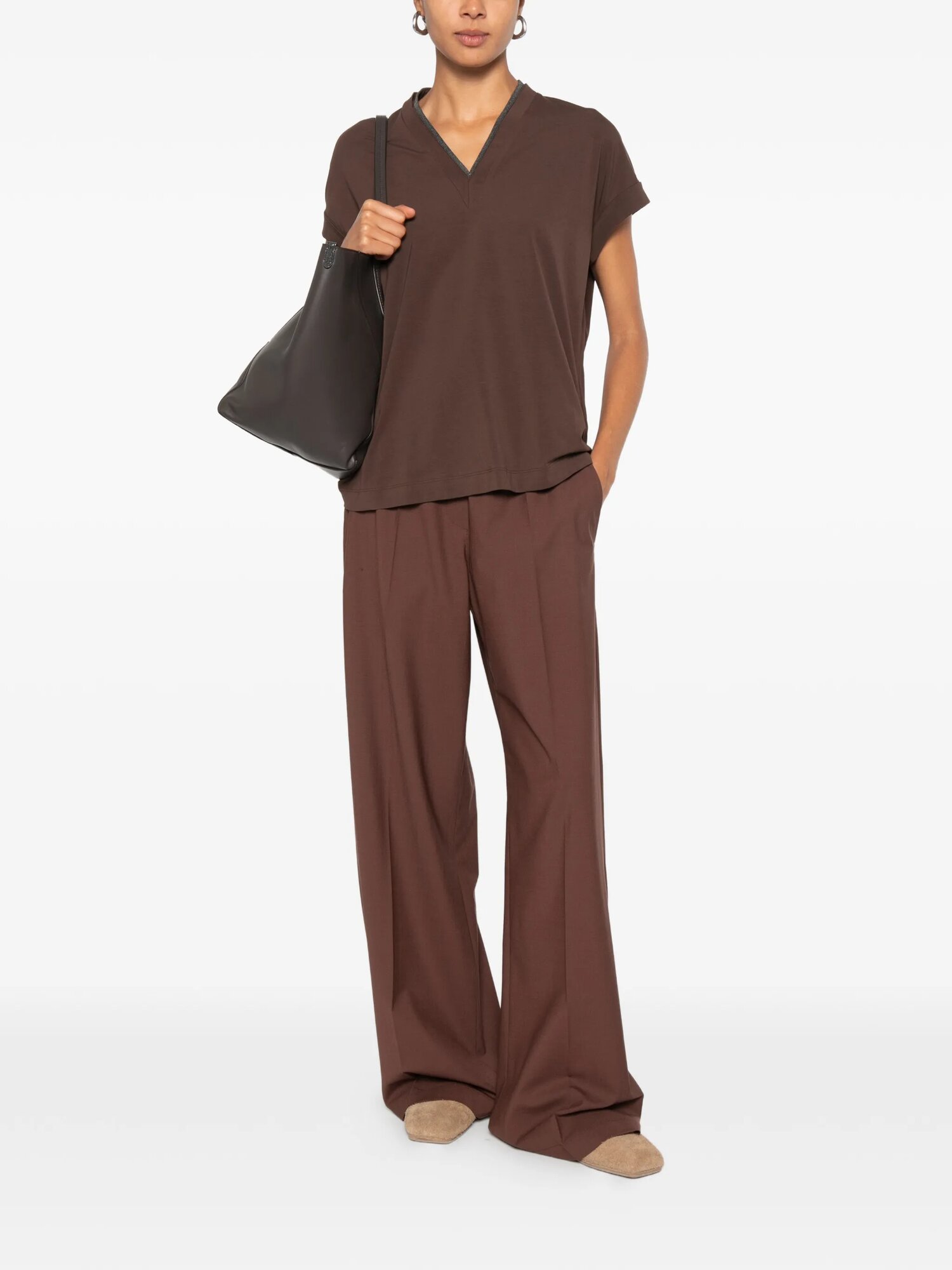 Брюки BRUNELLO CUCINELLI Pleated wide-leg trousers, размер 40 — фото 1