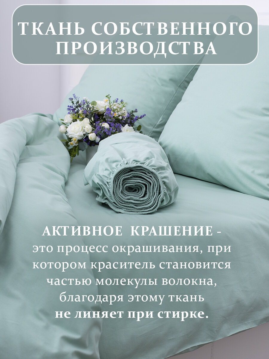 Простынь на резинке 140х200х20 см Миланика Фисташка поплин, 100% хлопок — фото 1
