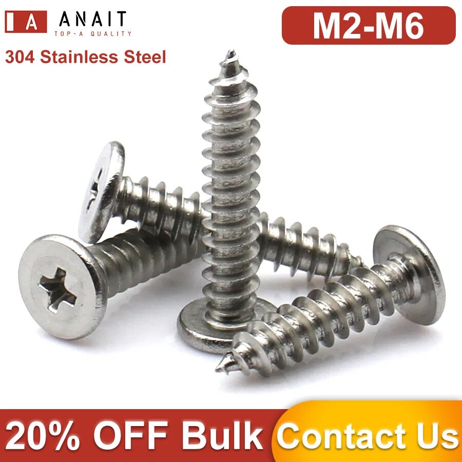 Саморезы GUOHE WJ1054 из нержавеющей стали 304 M2-M6 M6 (5pcs), 20mm