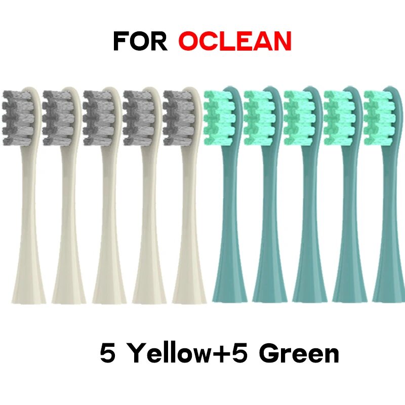 Насадки Oclean, 10 шт, желтые и зеленые