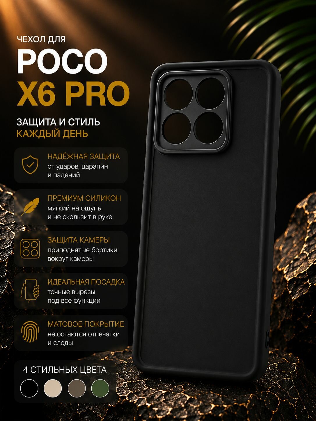 Силиконовый противоударный чехол для poco x6 pro ( поко икс 6 про ), с защитой камеры, черный, прочный и стильный, от царапин и ударов