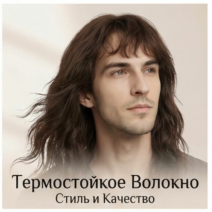 Парик мужской красно-каштановый средне-длинный волнистый, дышащий капюшон