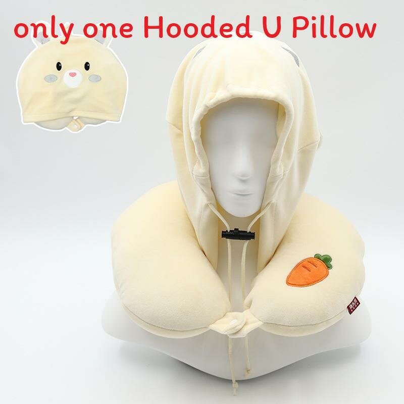 Adorable cartoon u shape pillow with light blocking hood for travel yellow