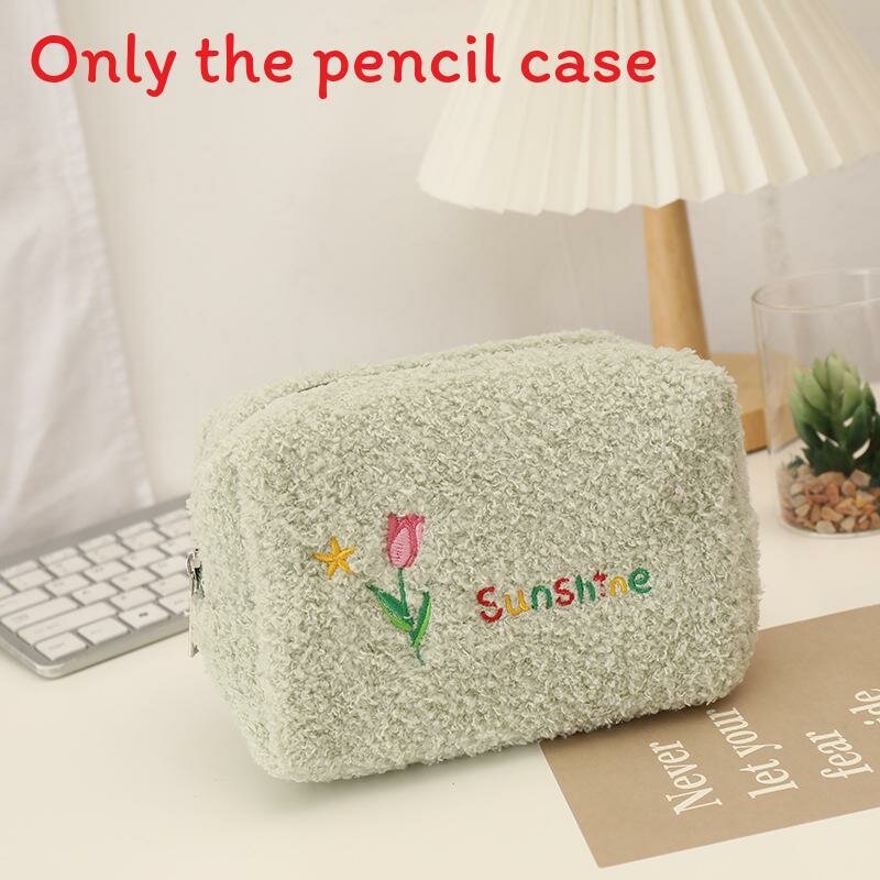 Portable plush makeup organizer with floral design for travel and gift lightgreen