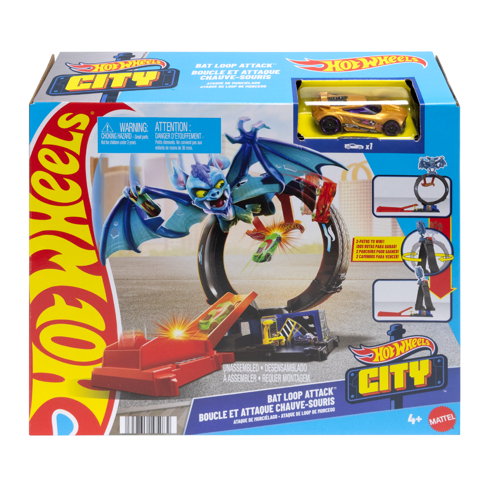 Игровой набор Hot Wheels City Bat Loop Attack HTN78, от 3 лет, три режима игры