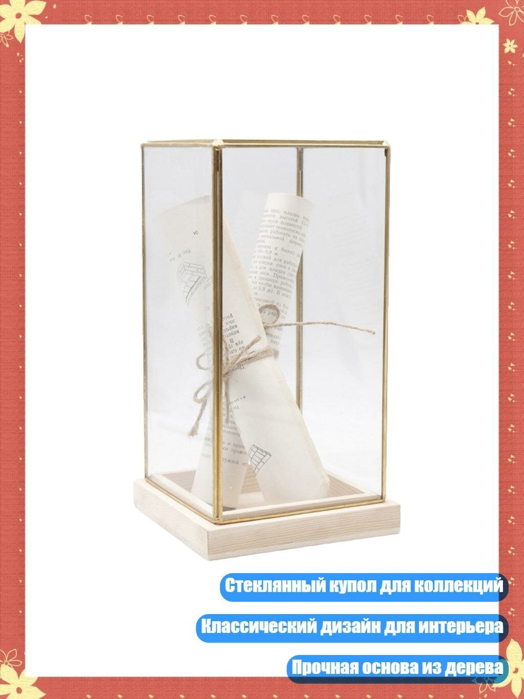 Витрина для коллекций с латунной рамой, Большой капюшон и большие