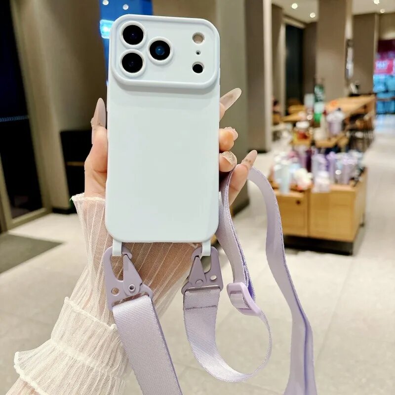 Чехол Candy Simple Wide Lanyard для iPhone 17 Pro Max 11 12 13 14 15 16 с skyblue hon, For iPhone 14