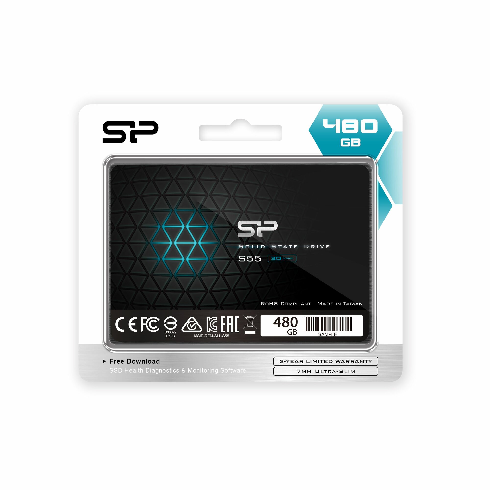 Silicon Power 480 ГБ Внутренний SSD-диск Slim S55 2.5" SATA3, 2.5", SATA III 6 Гбит/с (SP480GBSS3S55S25)