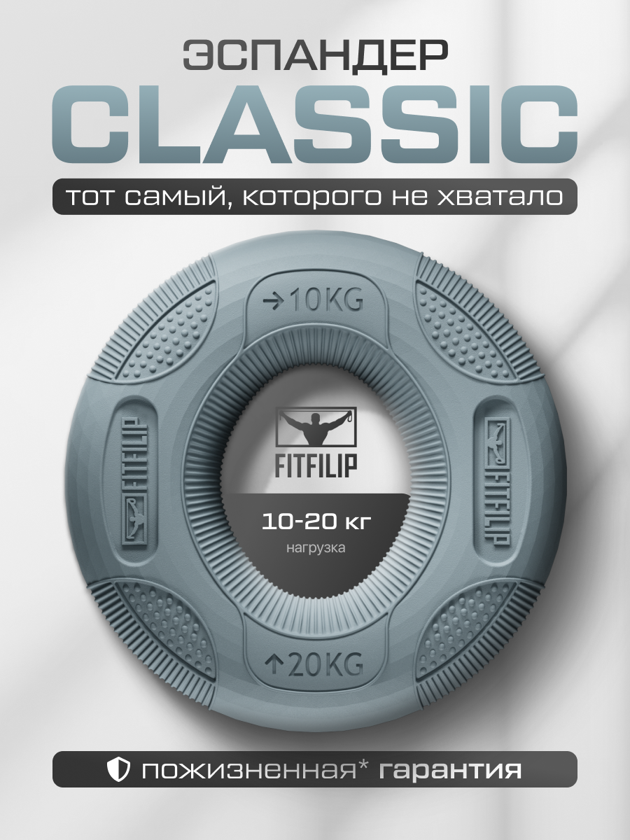 Нагрузка 10кг - 20кг, эспандер кистевой FITFILIP, модель Classic, двойной