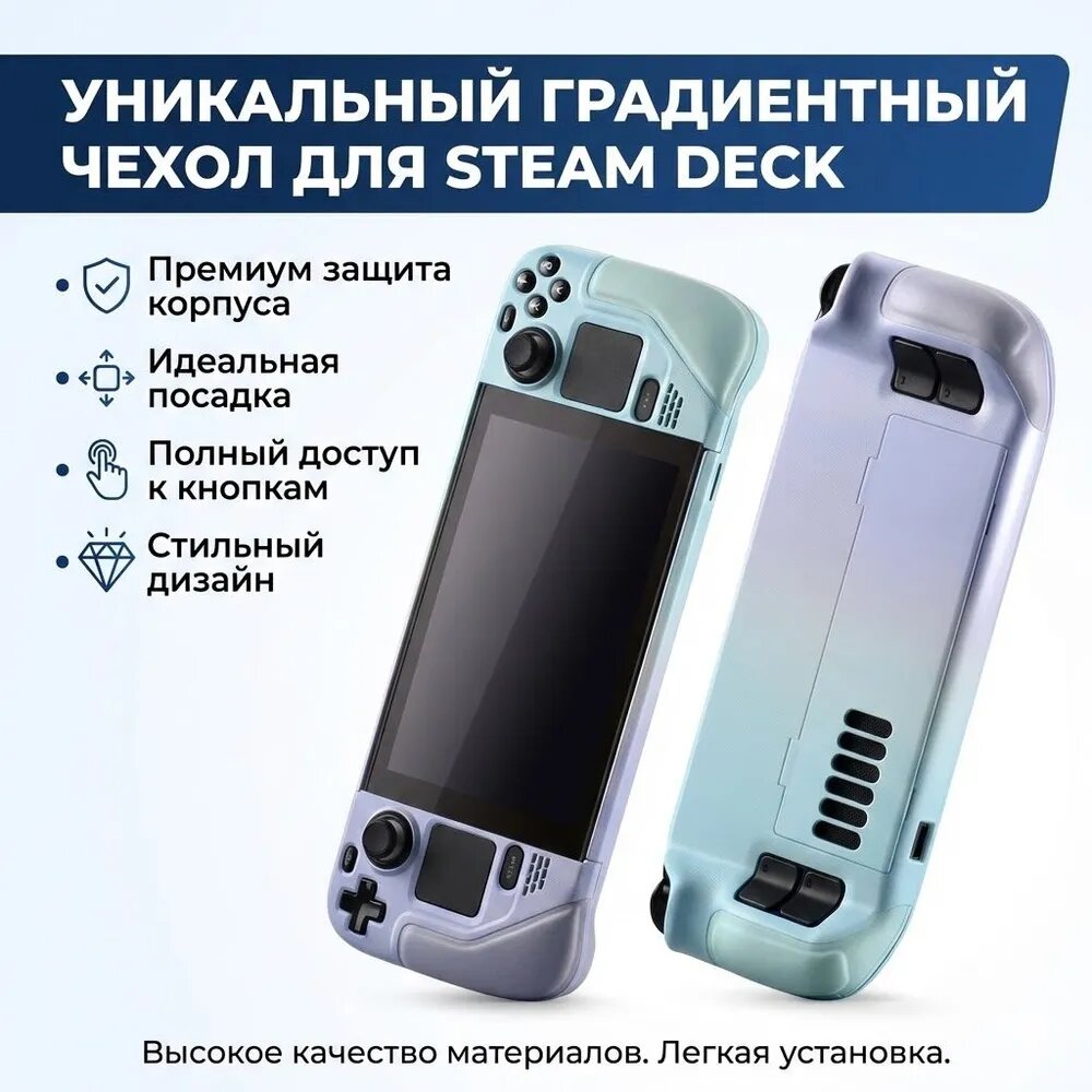 Чехол Steam Deck/OLED со встроенной подставкой и кожаными вставками, градиент синий и фиолетовый