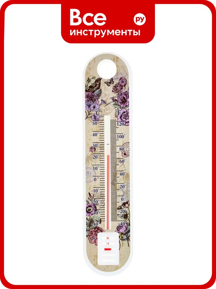 Комнатный термометр INBLOOM пластик, 19x4 см, "Цветы", на блистере 473-030