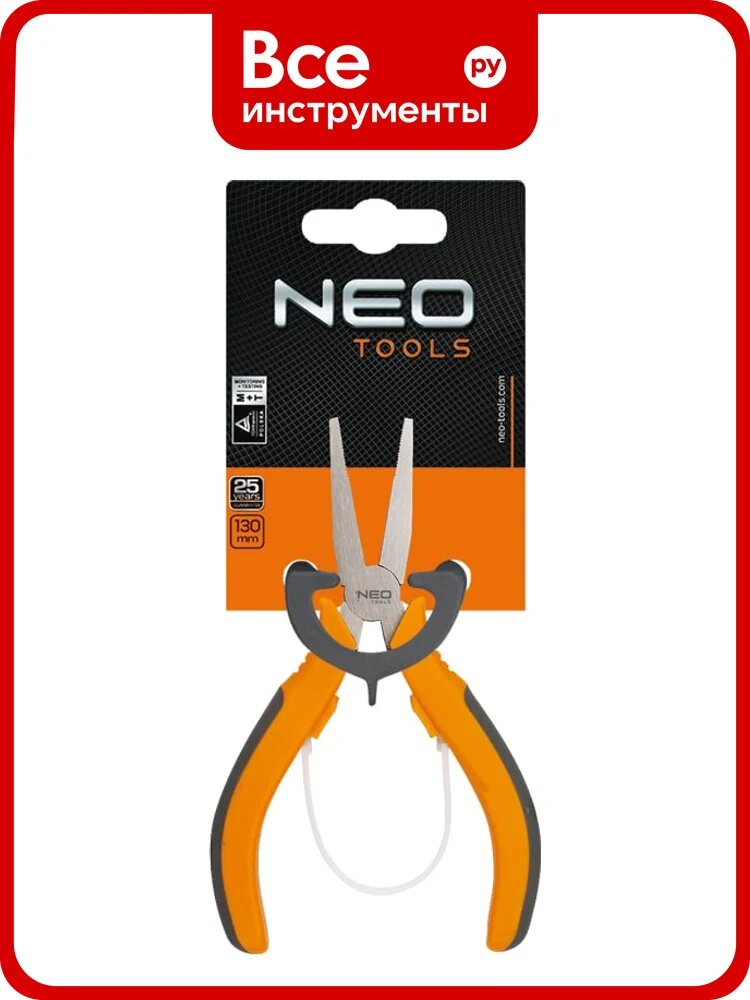 Прецизионные плоскогубцы NEO Tools 130 мм, губки с зубцами, нейлоновая пружина, двухкомпонентная рукоятка