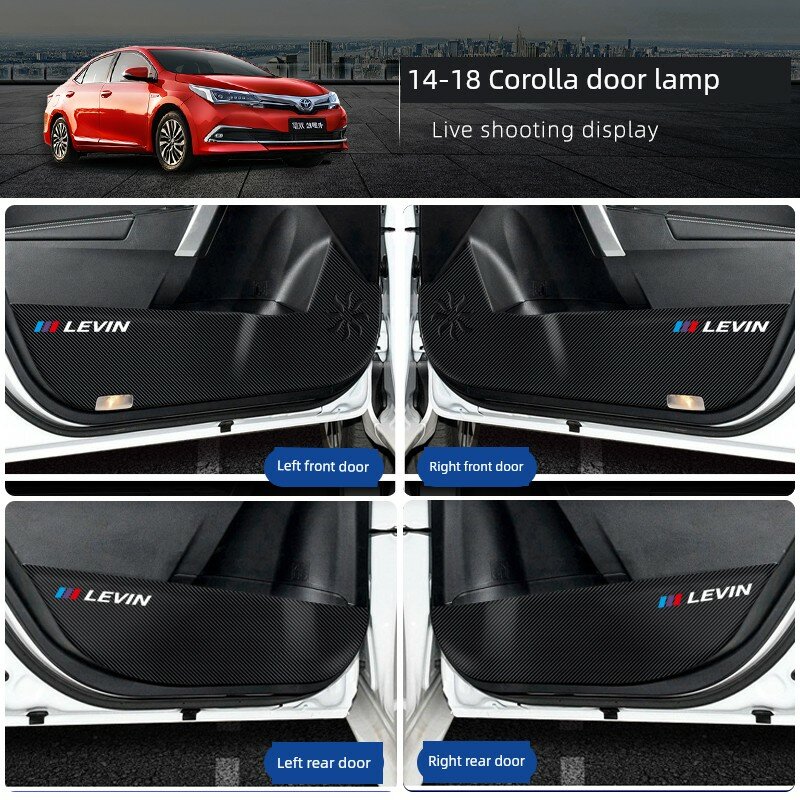 Накладки на пороги дверей с текстурой карбонового волокна для Toyota Corolla 2014-2018 с подсветкой, 4 шт.