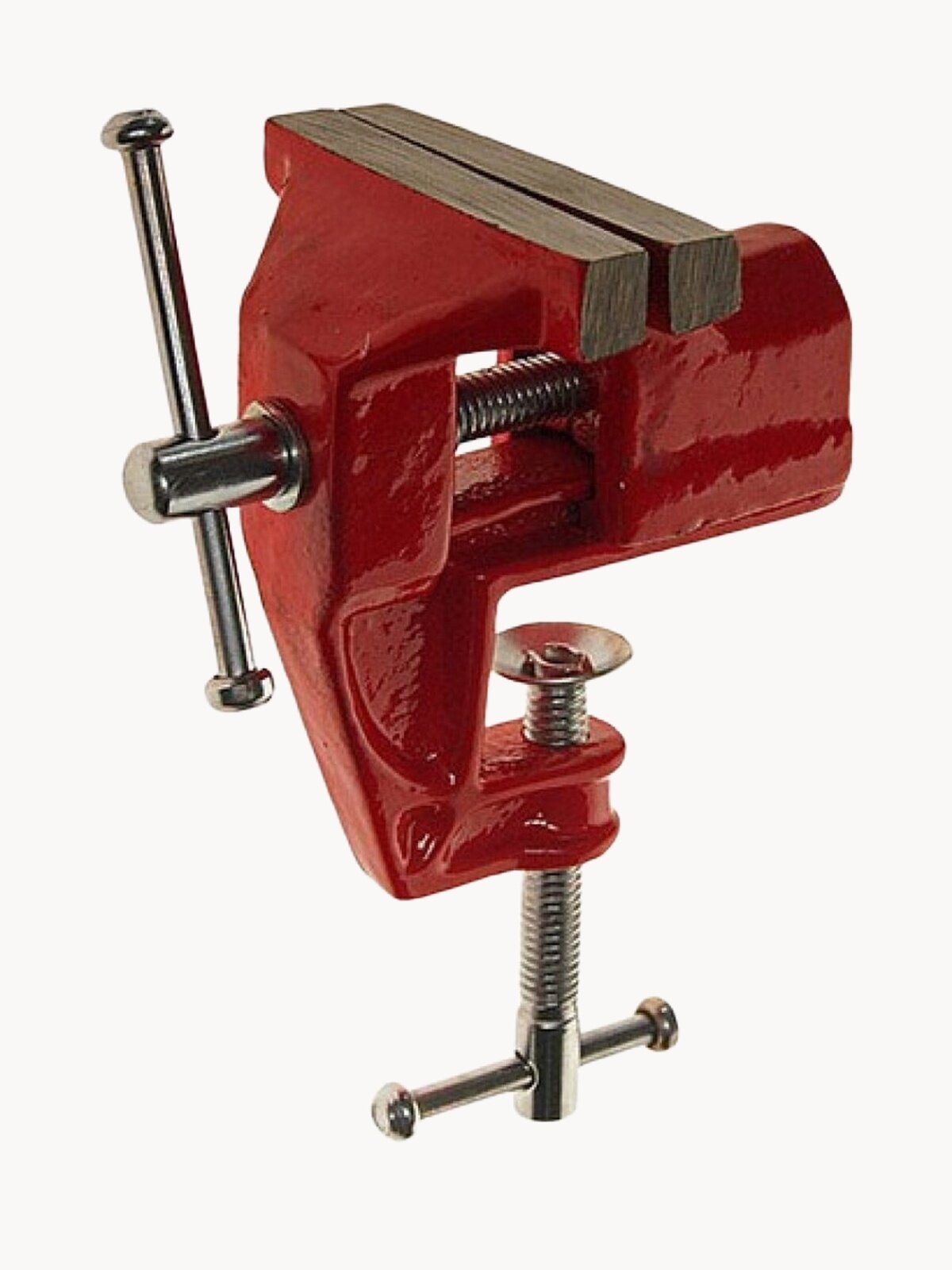 Тиски слесарные эврика, боковое крепление, сталь, красные, 70 мм