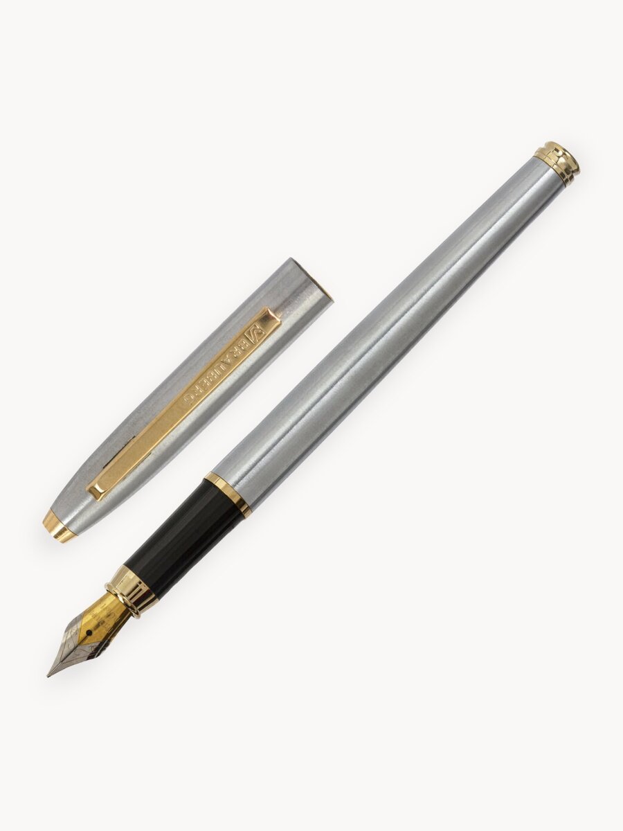 Ручка подарочная перьевая BRAUBERG Brioso, синяя, корпус серебристый с золот, линия 0,25мм,143464